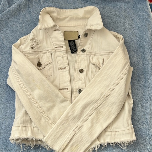 Calvin Klein | Jackets & Coats | Calvin Klein Ripped Cream Denim Jacket ...